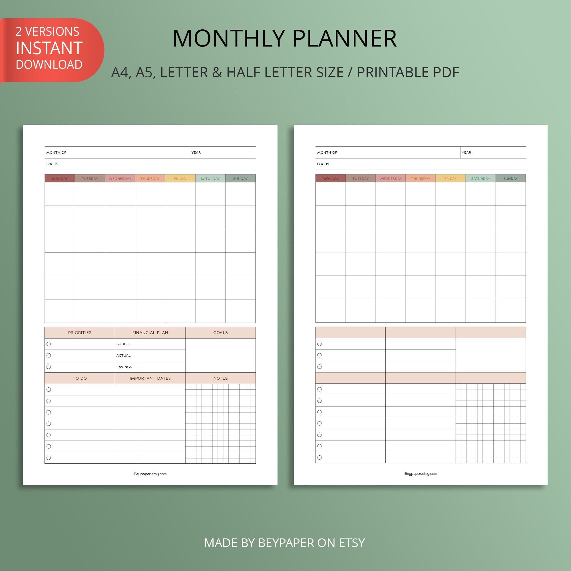 Printable Monthly Planner Monthly Agenda ,productivity Planner, Office ...