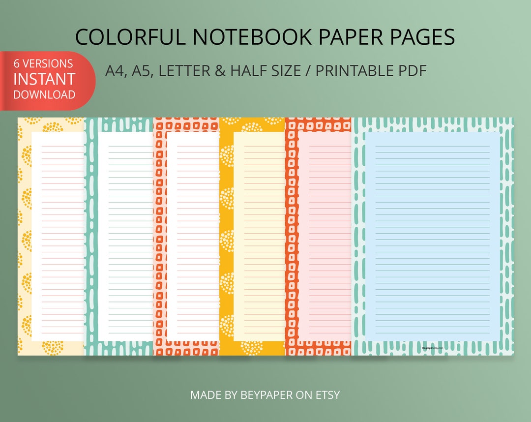 Printable Note Paper 6 Different Designs of Lined Papers, Lined Sheets ...