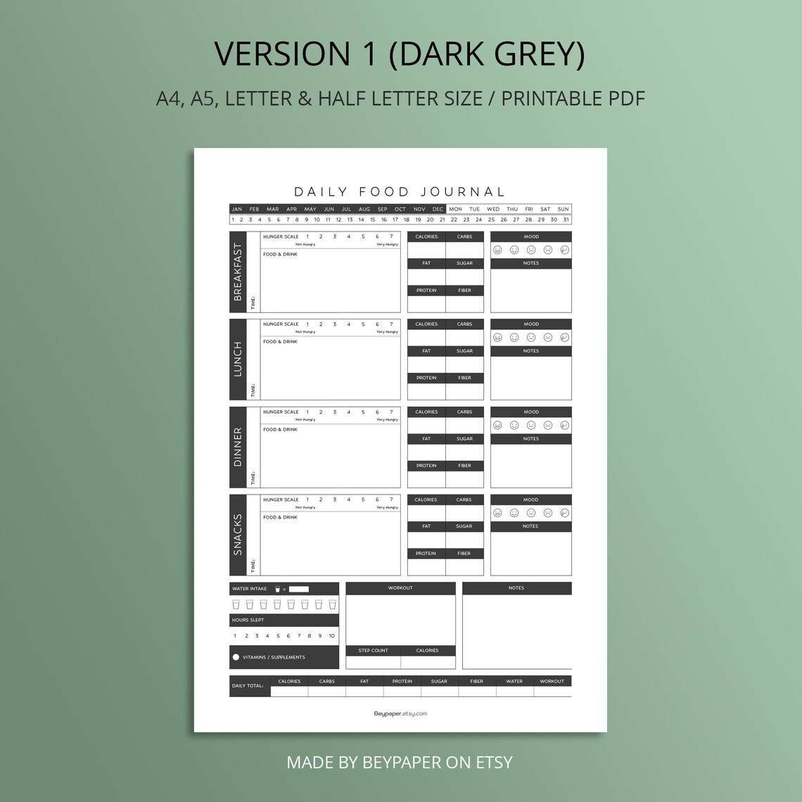 Printable Daily Food Journal 2 Version Meal Planner Food Diary Food ...