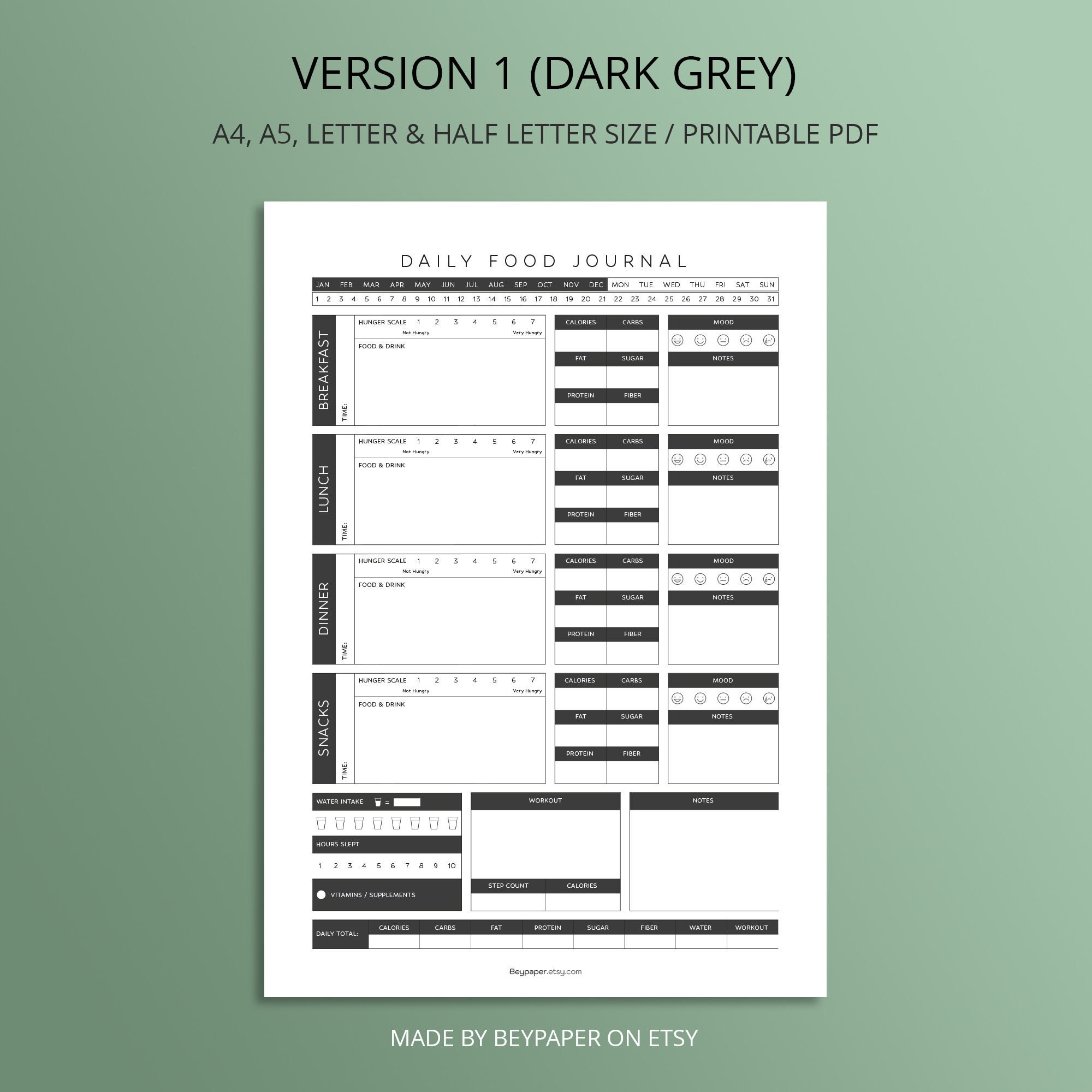 Printable Daily Food Journal 2 Version Meal Planner Food Diary Food ...