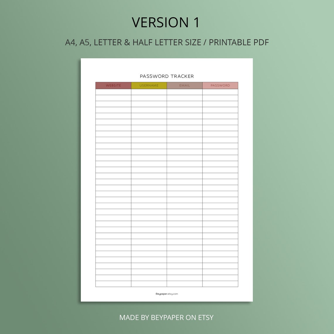 Printable Simple Password Tracker Password Log, Password Keeper ...