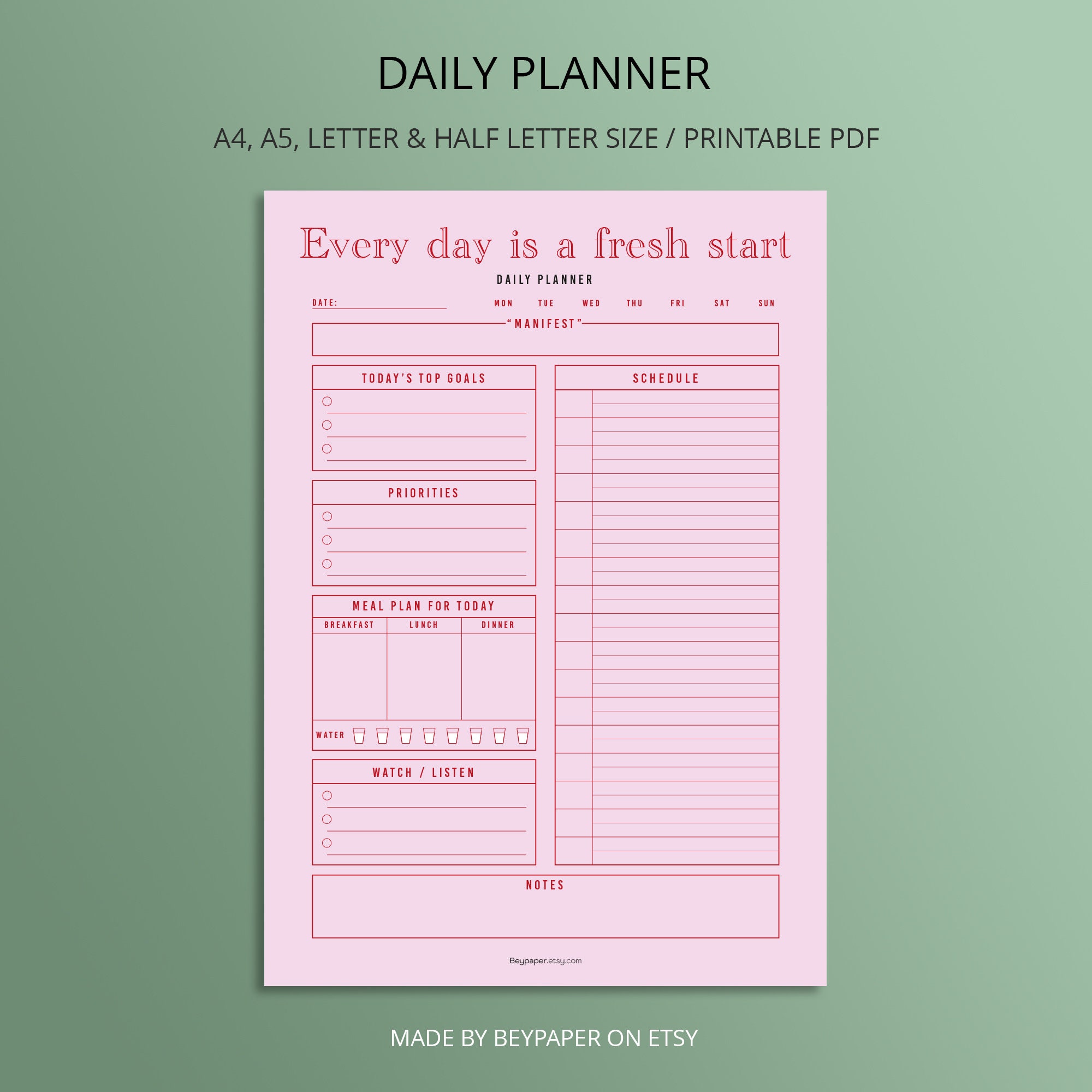 Daily, Weekly, Monthly Pink Planner Planner Set Printable & Instant ...