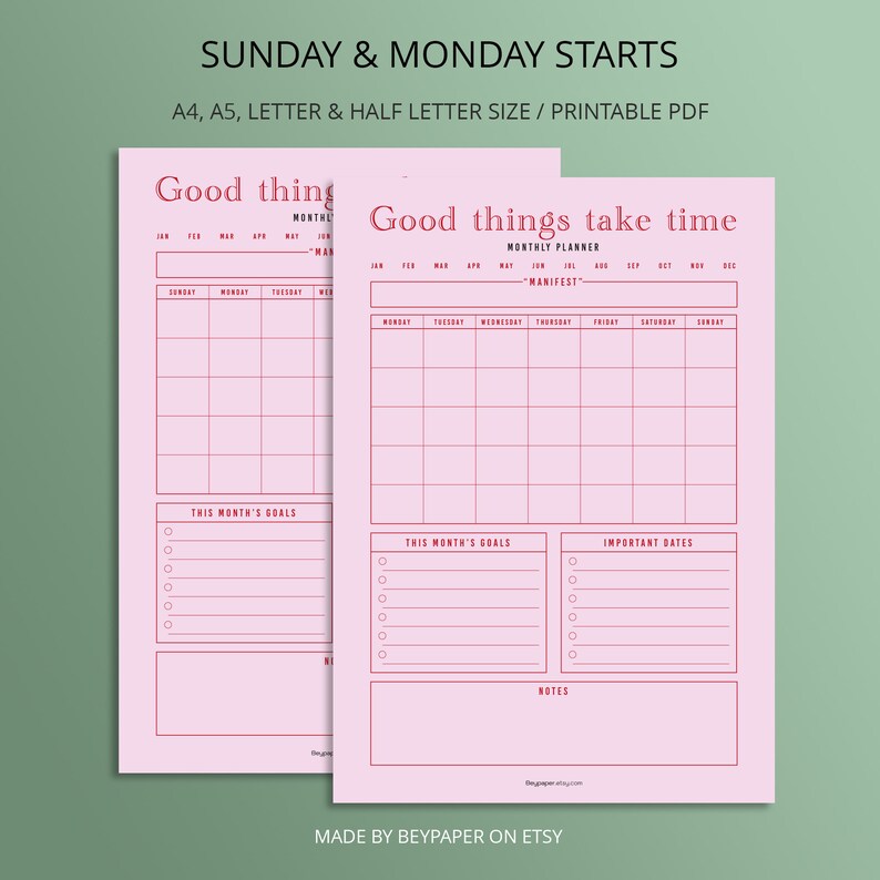 Daily, Weekly, Monthly Pink Planner Planner Set Printable & Instant ...