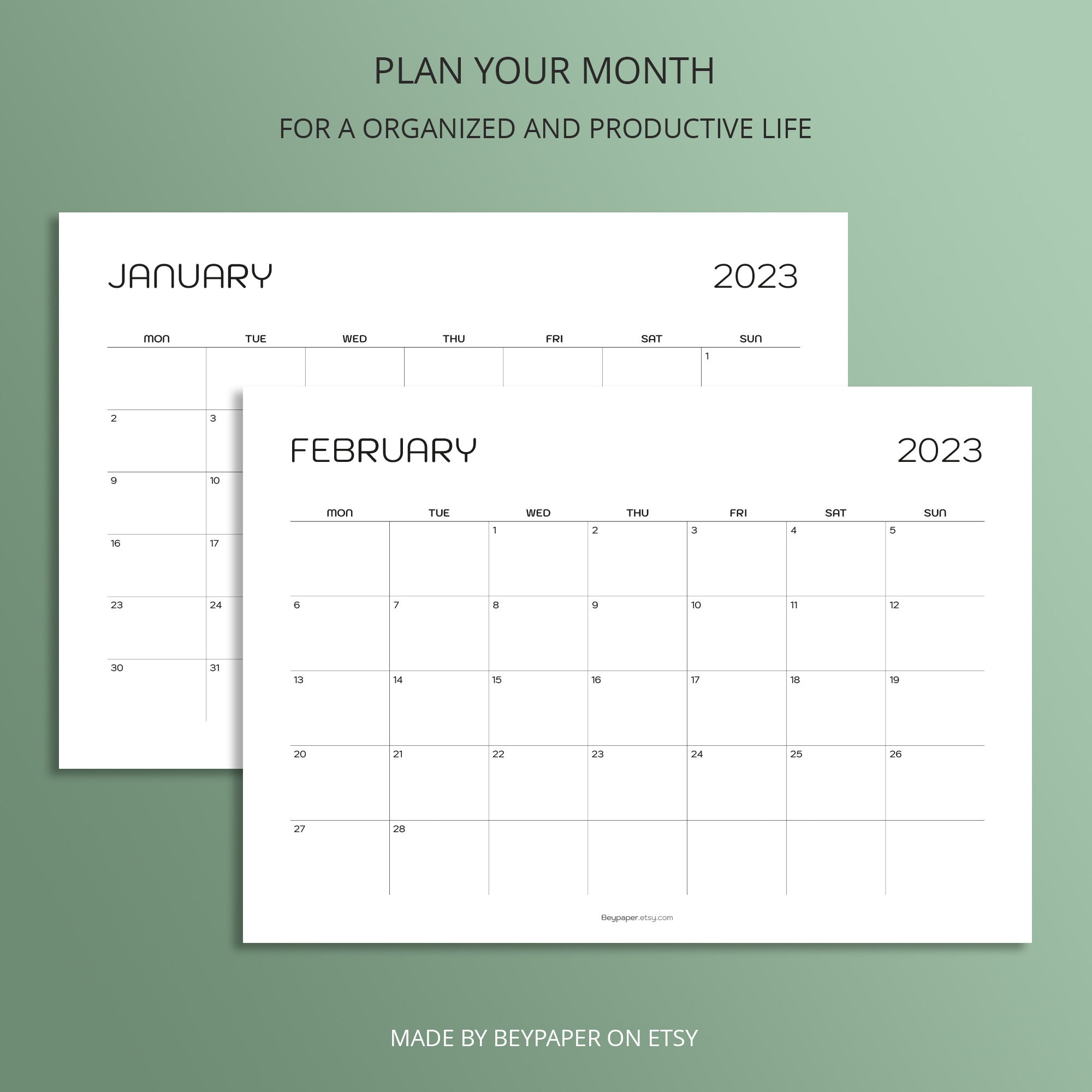 Printable 2023 Calendar Monthly Planner, Minimalist Calendar 2023 ...