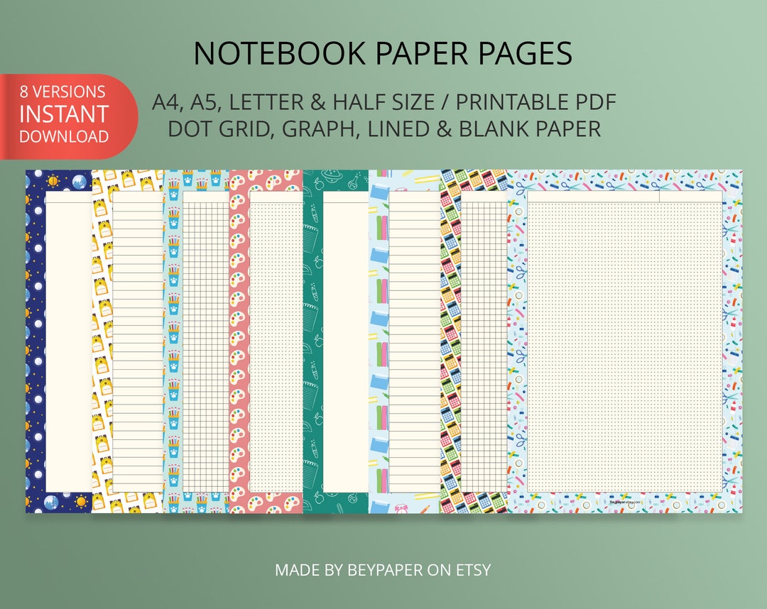 Printable Note Paper | 8 Different Designs of Papers, Journal Pages ...