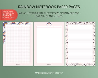 Printable Notebook Paper Pages Colorful Dot Lined & Graph - Etsy
