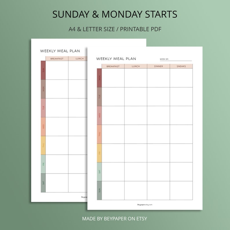 Printable Weekly Meal Planner & Grocery List 3 Version Meal Tracker ...