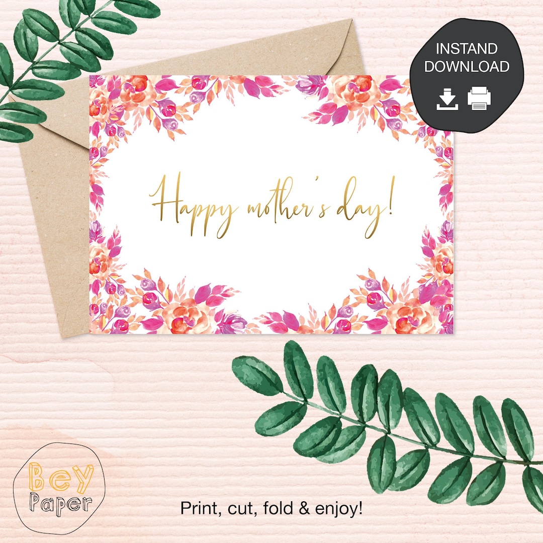 Printable Mother's Day Card floral Card Template Instant Download ...