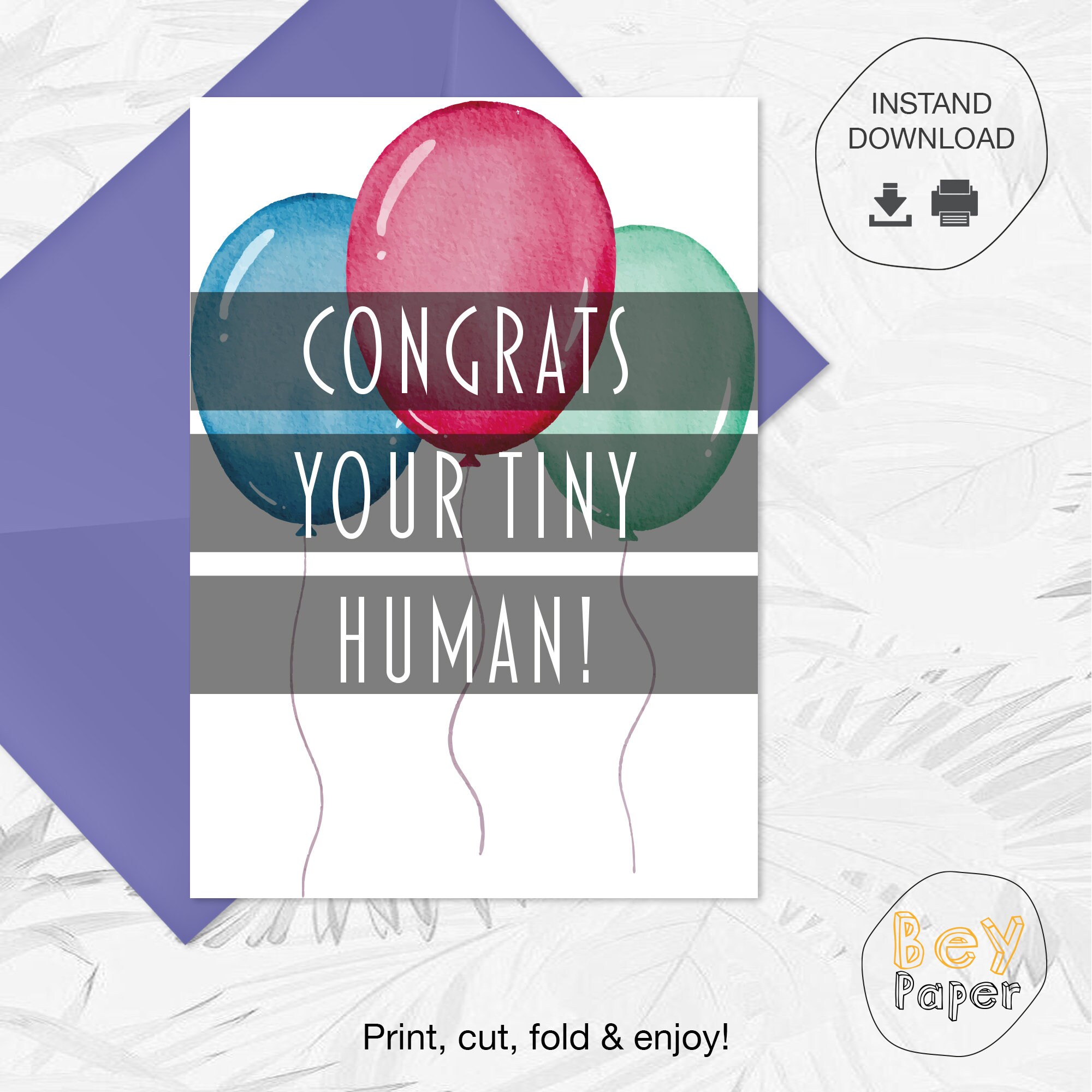 Printable Baby Card Instant Download Greeting Card Digital Downloadable ...