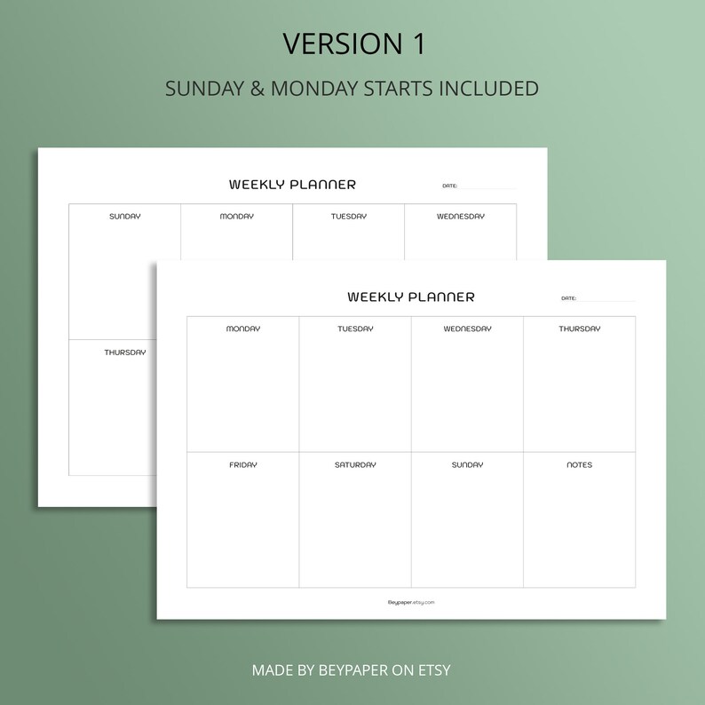 Printable Weekly Planner Landscape Minimal Weekly Schedule 4 Versions ...