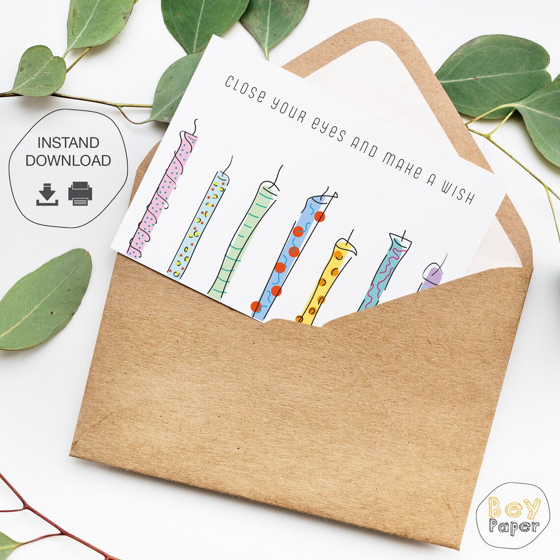 Printable Birthday Day Card Instant Download Greeting Card Digital ...