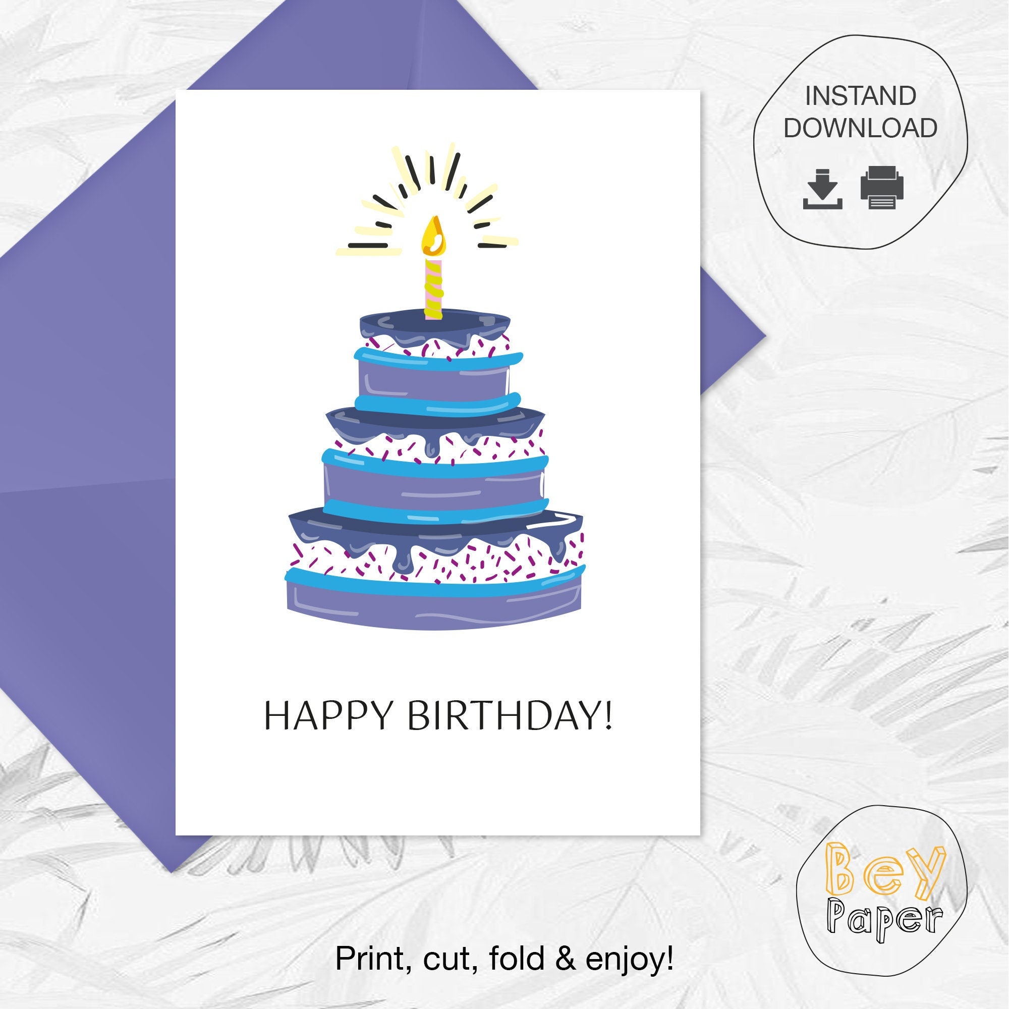 Printable Birthday Day Card Instant Download Greeting Card Digital ...
