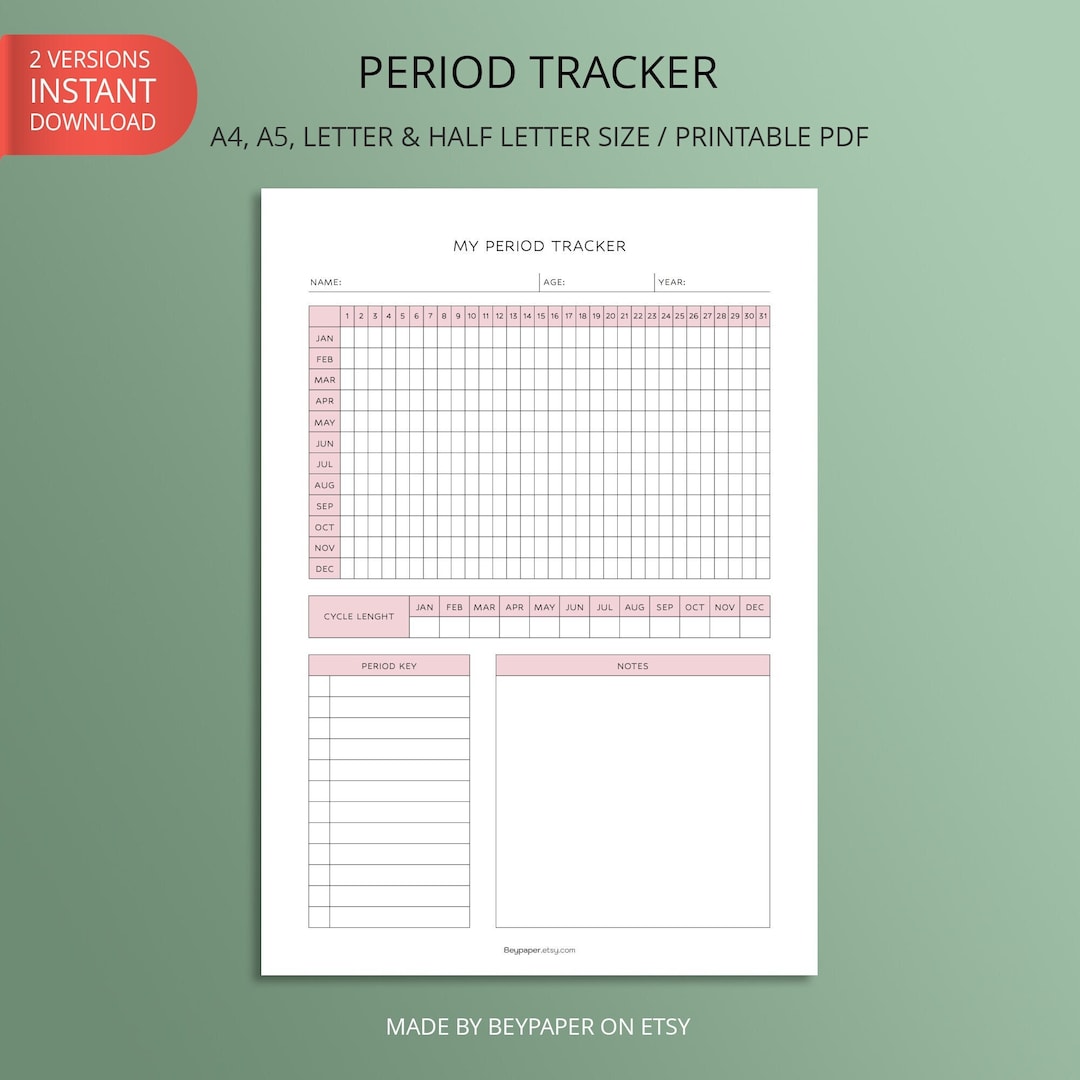 Printable Monthly Period Tracker Menstruation Period Cycle - Etsy