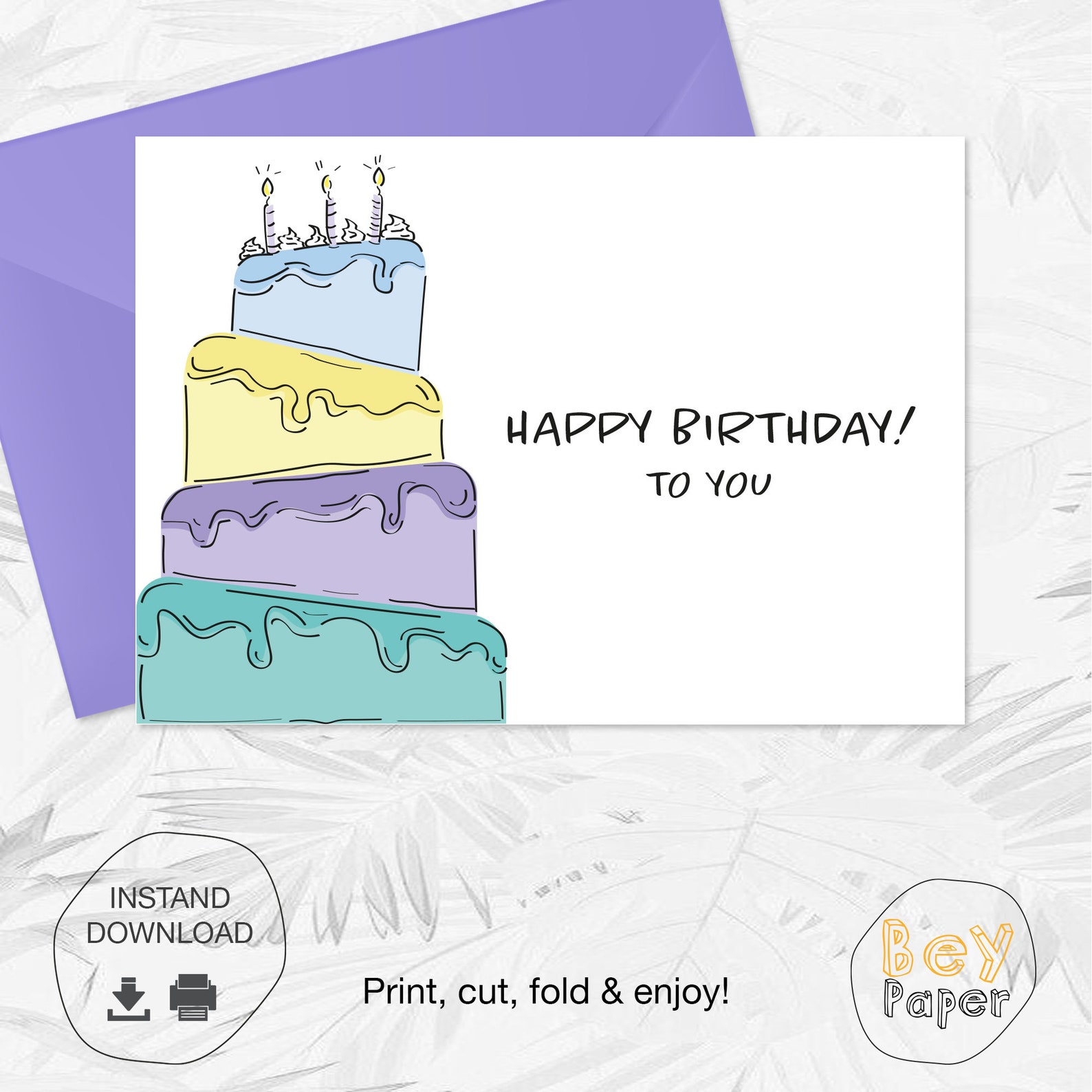 Printable Birthday Day Card Instant Download Greeting Card Digital ...