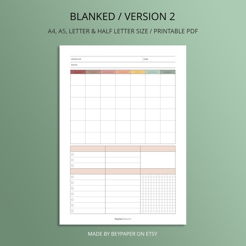 Printable Monthly Planner Monthly Agenda ,productivity Planner, Office ...