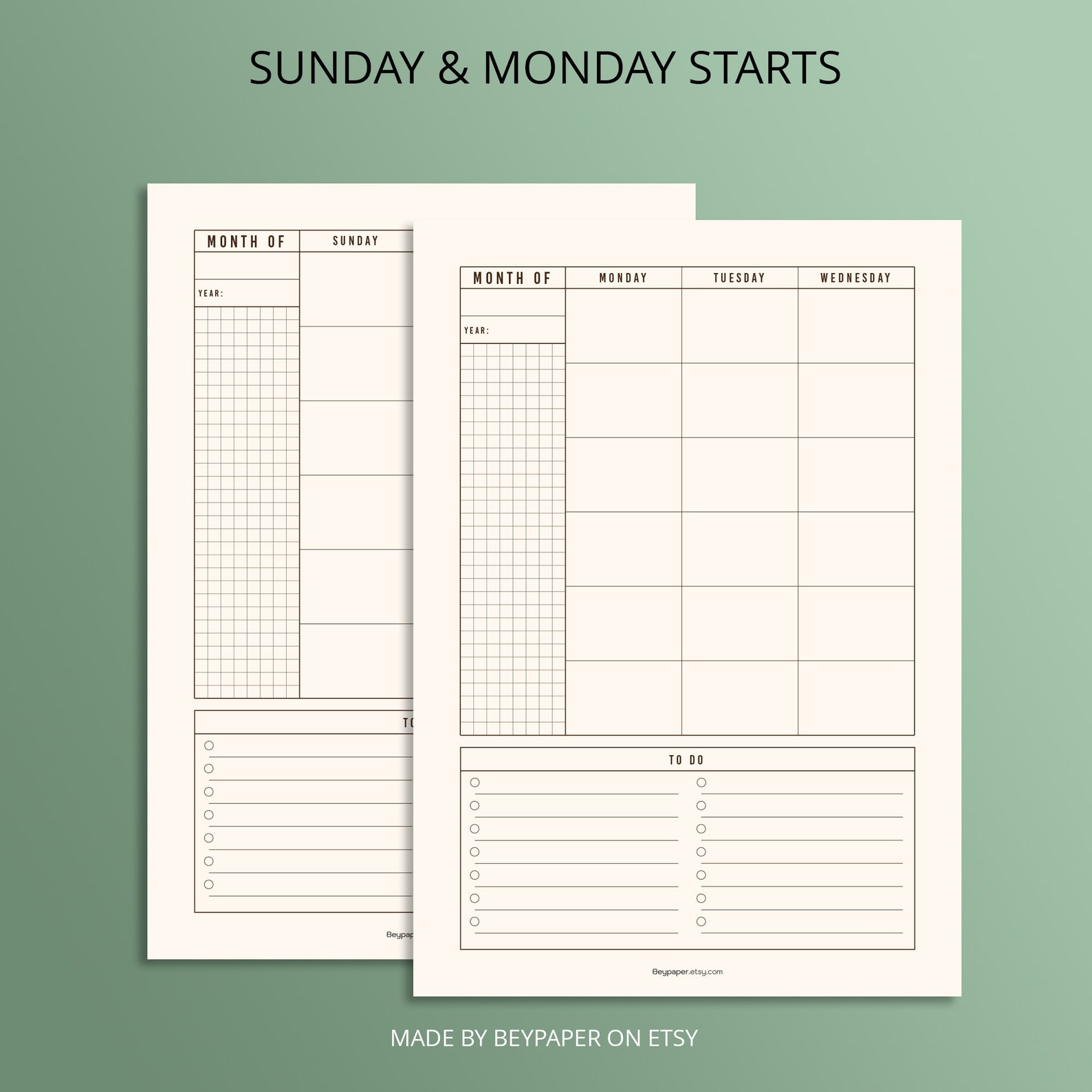 Printable Monthly Planner | Undated Calendar, Monthly Organizer, Agenda ...