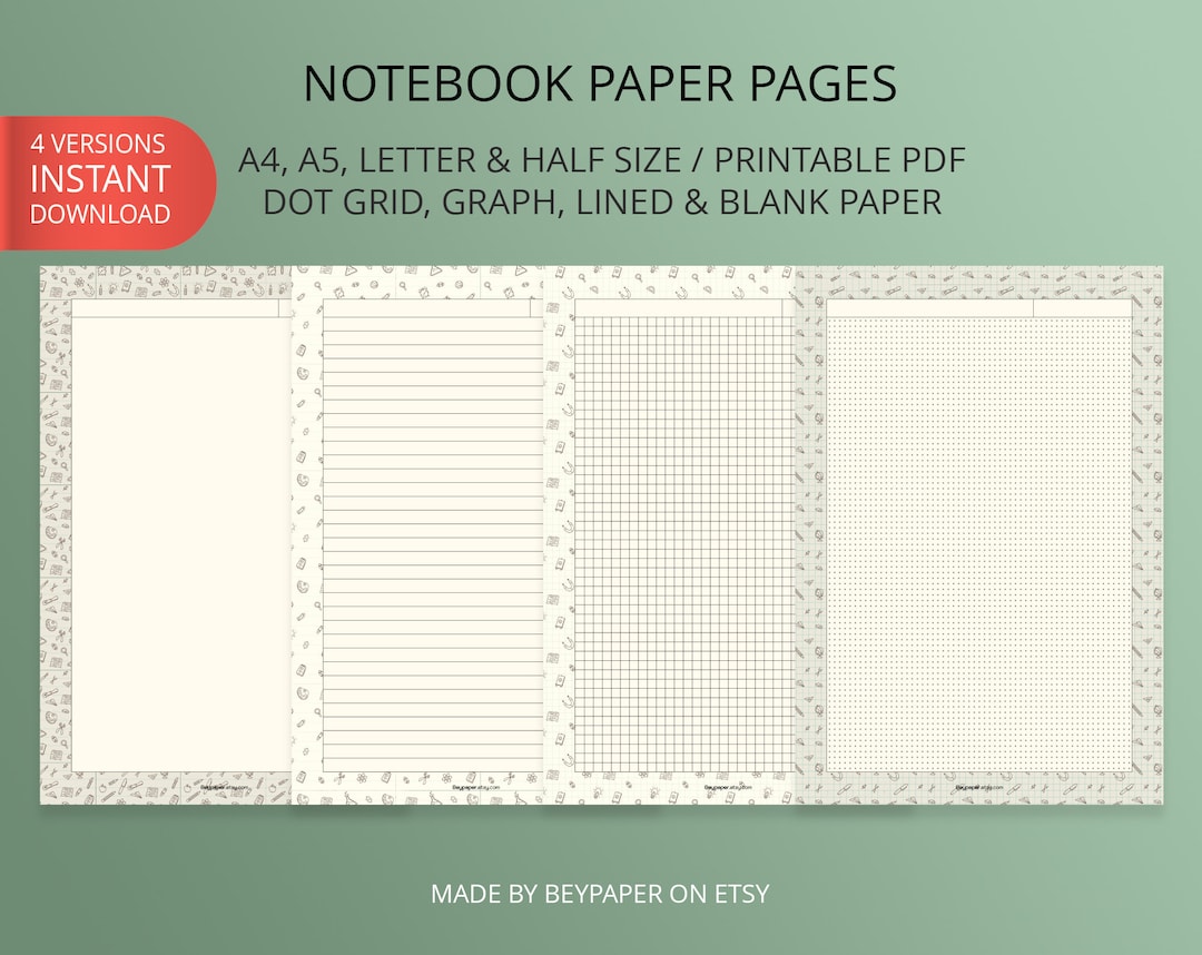 Printable Note Paper | 4 Different Designs of Papers, Journal Pages ...