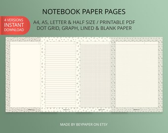 Printable Note Paper 6 Different Designs of Lined Papers - Etsy