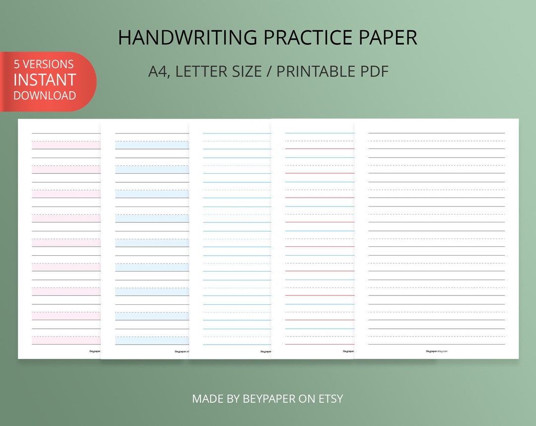 Printable Handwriting Practice Paper | 5 Different Version of ...