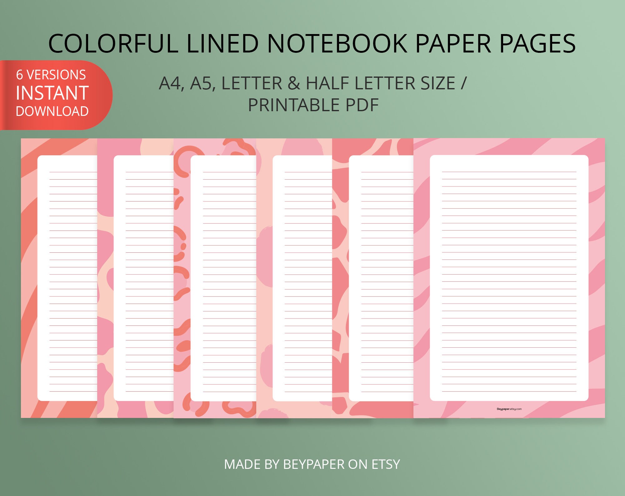 Printable Note Paper | 6 Different Version of Lined Papers, Lined ...