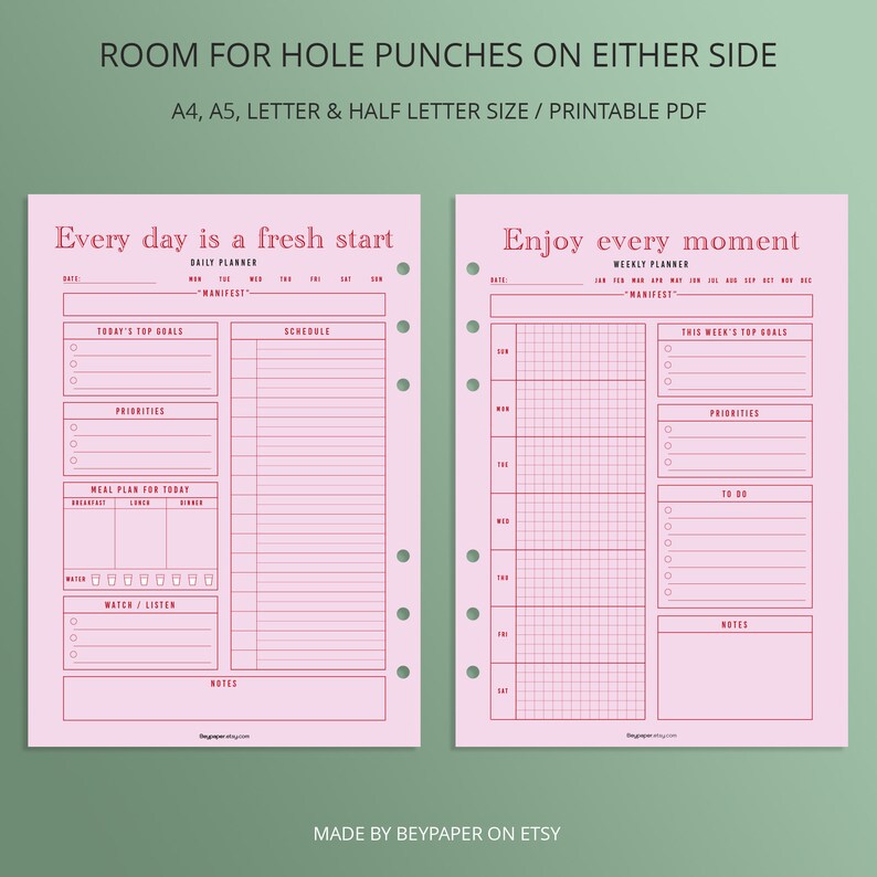Daily, Weekly, Monthly Pink Planner Planner Set Printable & Instant ...