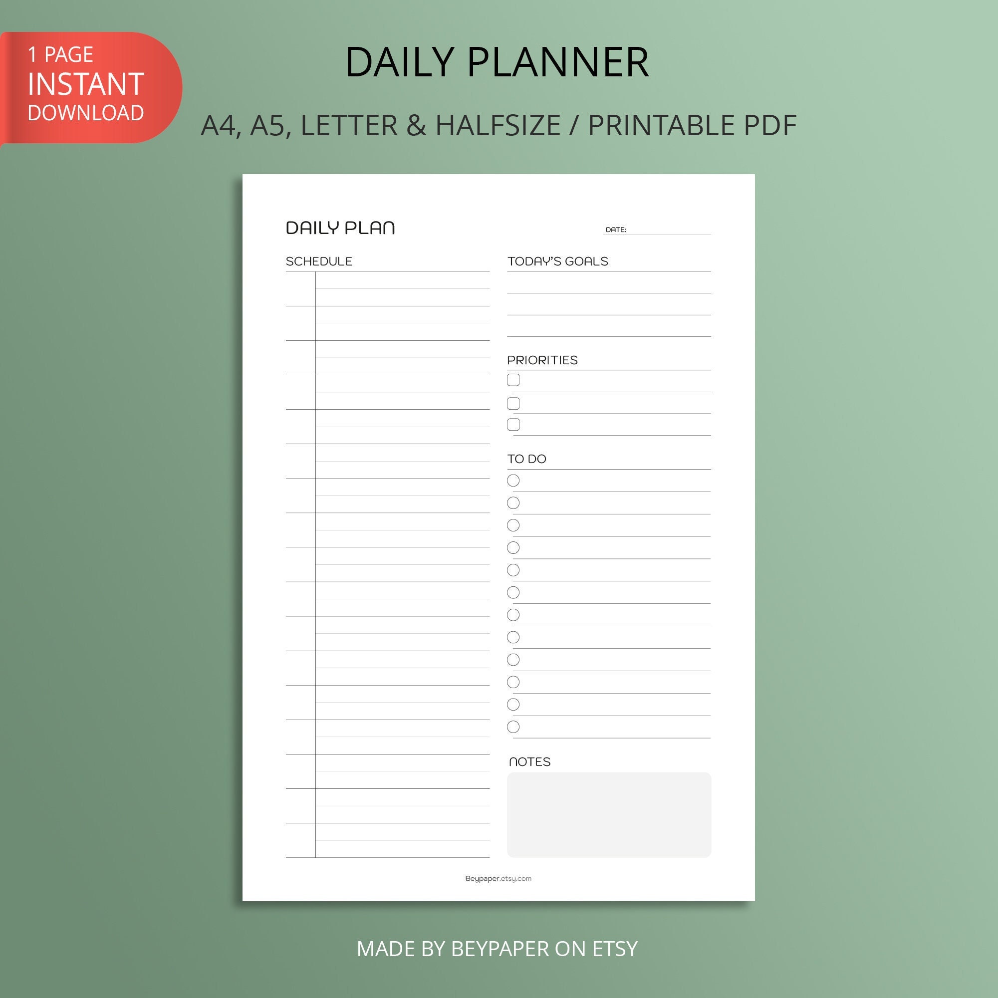Printable Daily Blanked Planner Undated Daily Schedule - Etsy