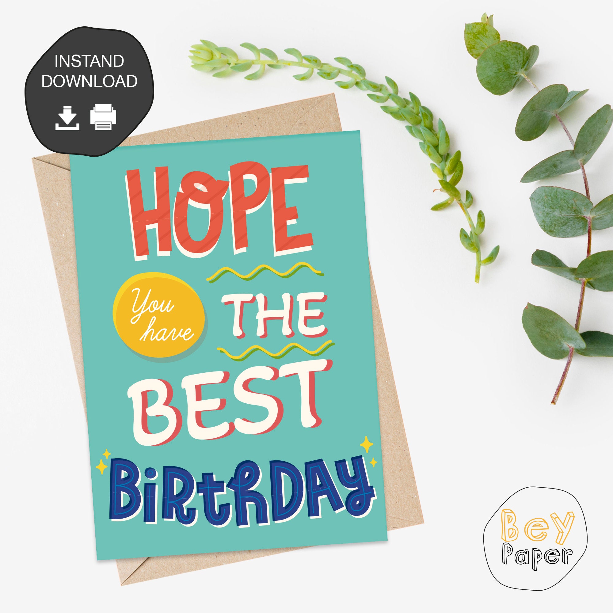 Printable Birthday Day Card Instant Download Greeting Card Digital ...