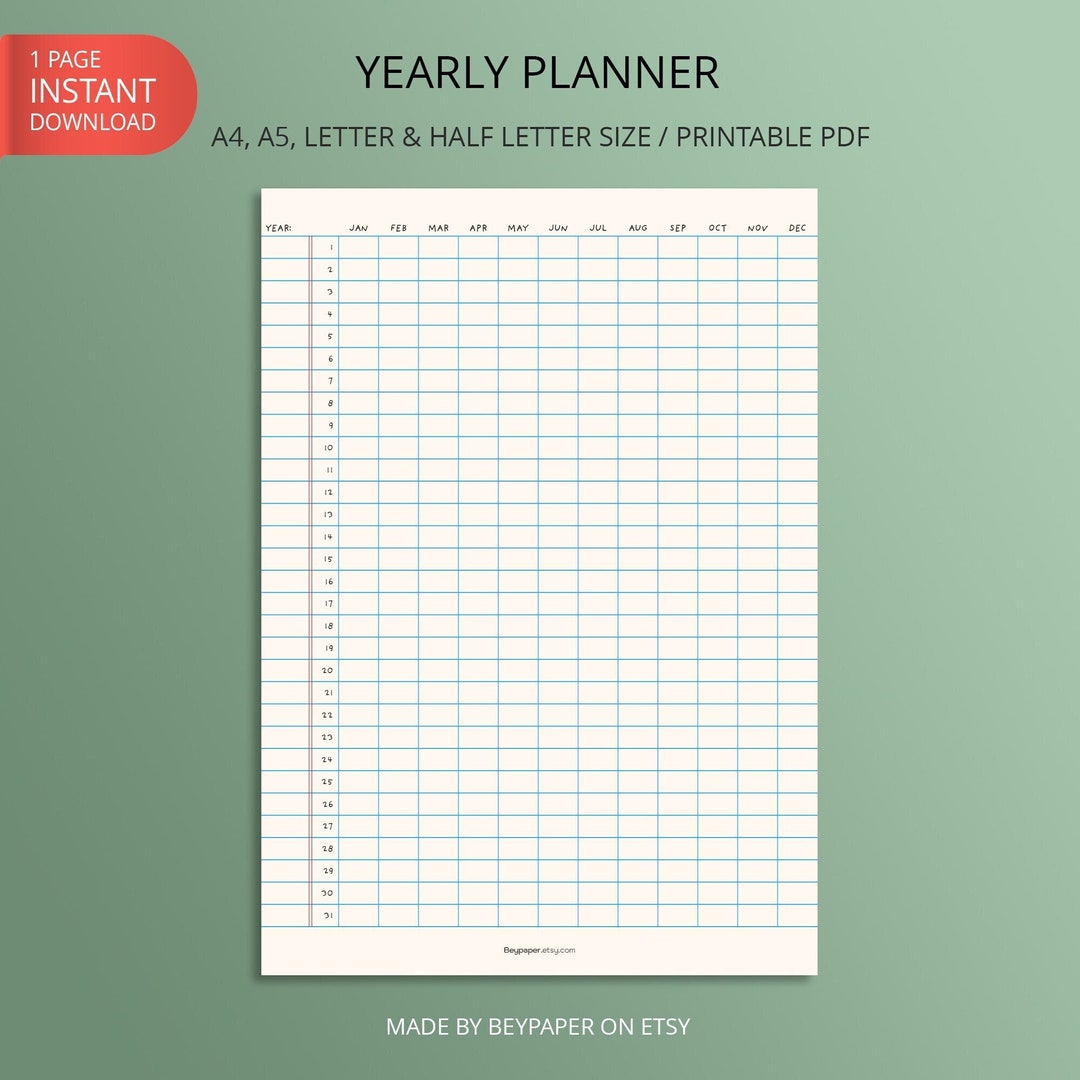 Printable Undated Yearly Planner | Undated Calendar, Yearly Monthly ...