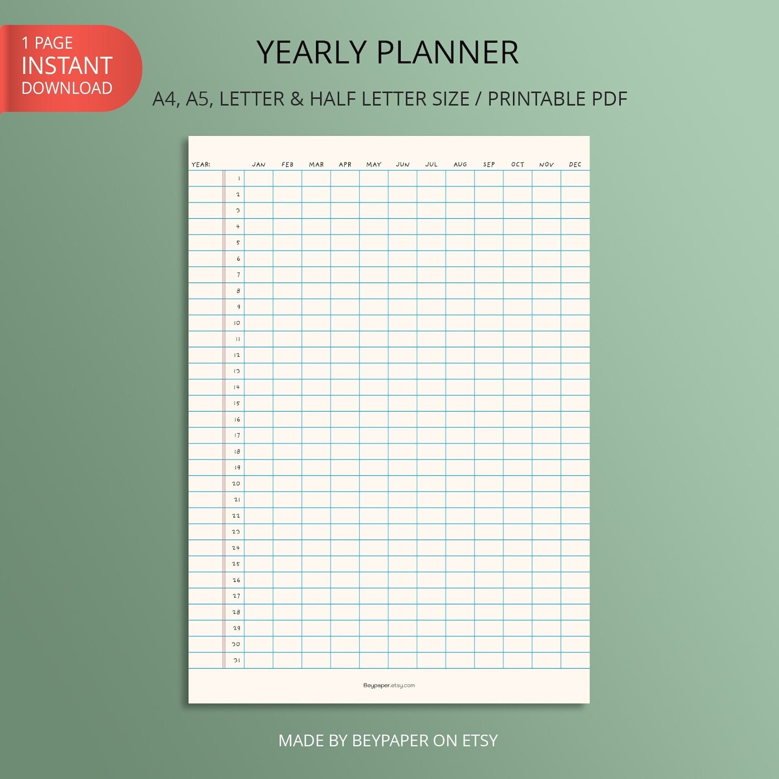 Printable Undated Yearly Planner | Undated Calendar, Yearly Monthly ...