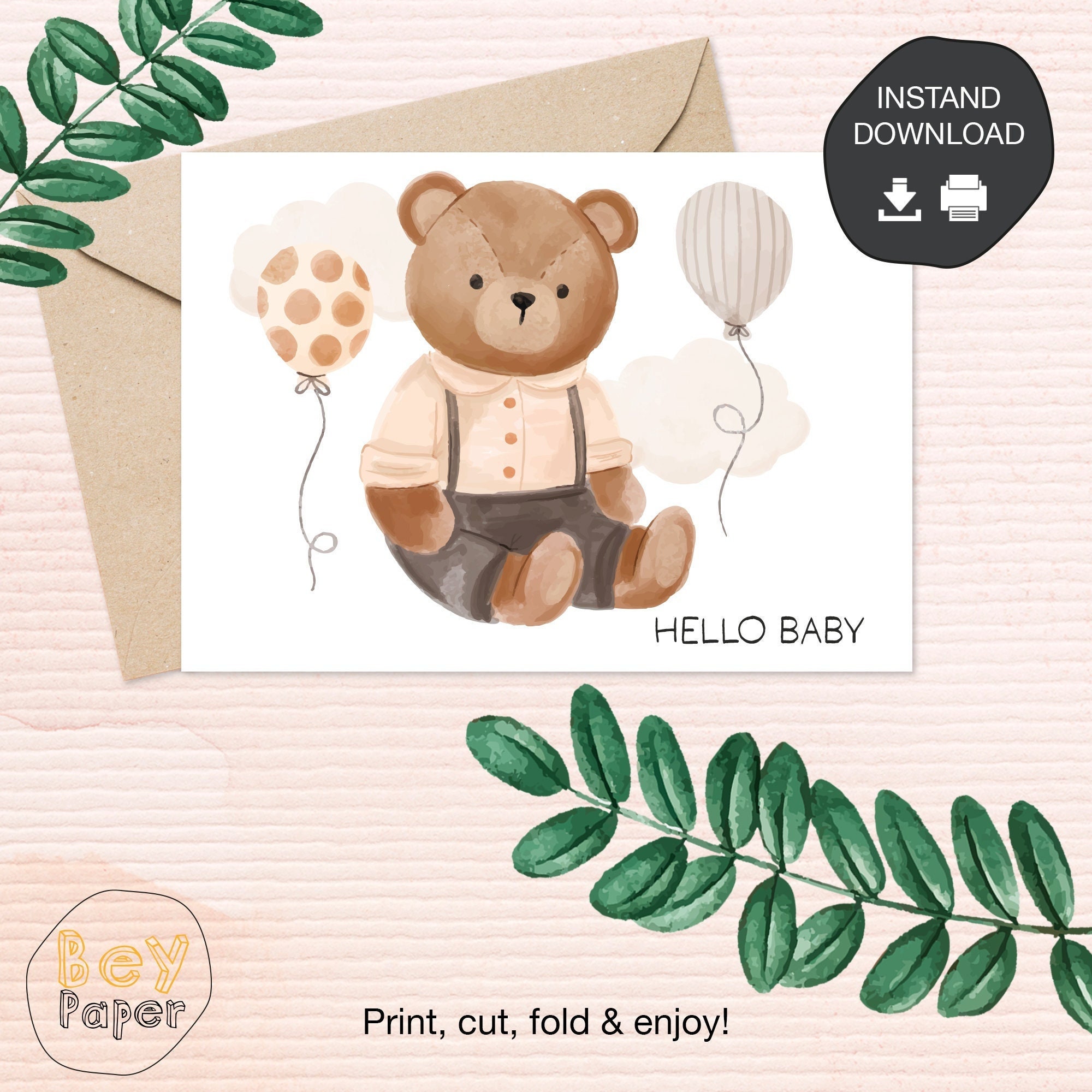 Printable Baby Card Instant Download Greeting Card Digital Downloadable ...