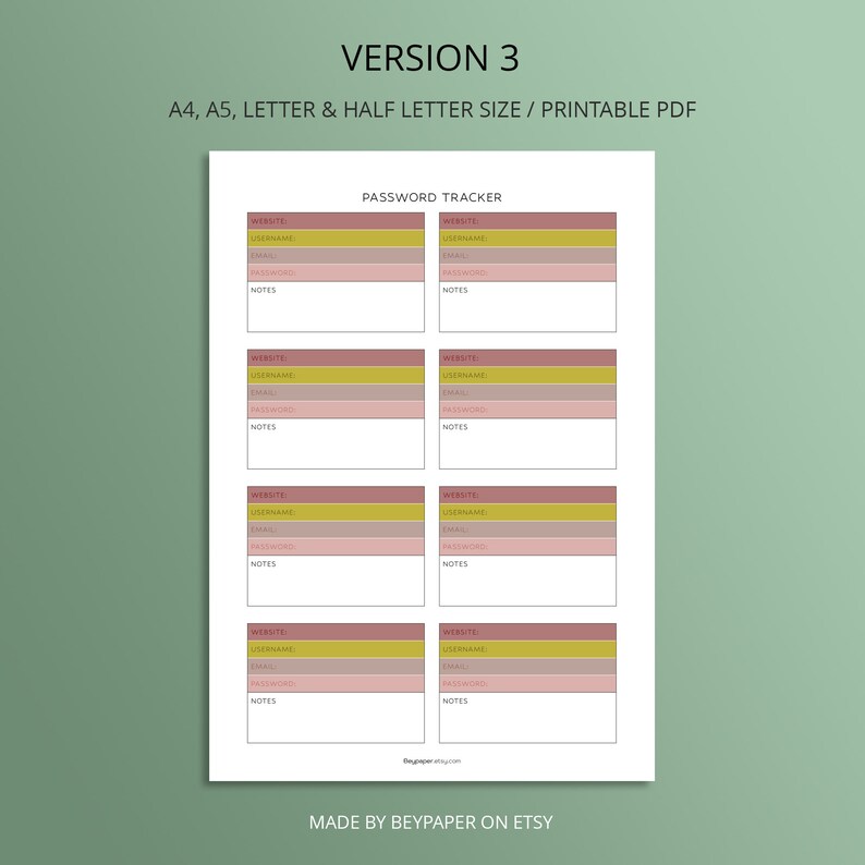 Printable Simple Password Tracker Password Log, Password Keeper ...