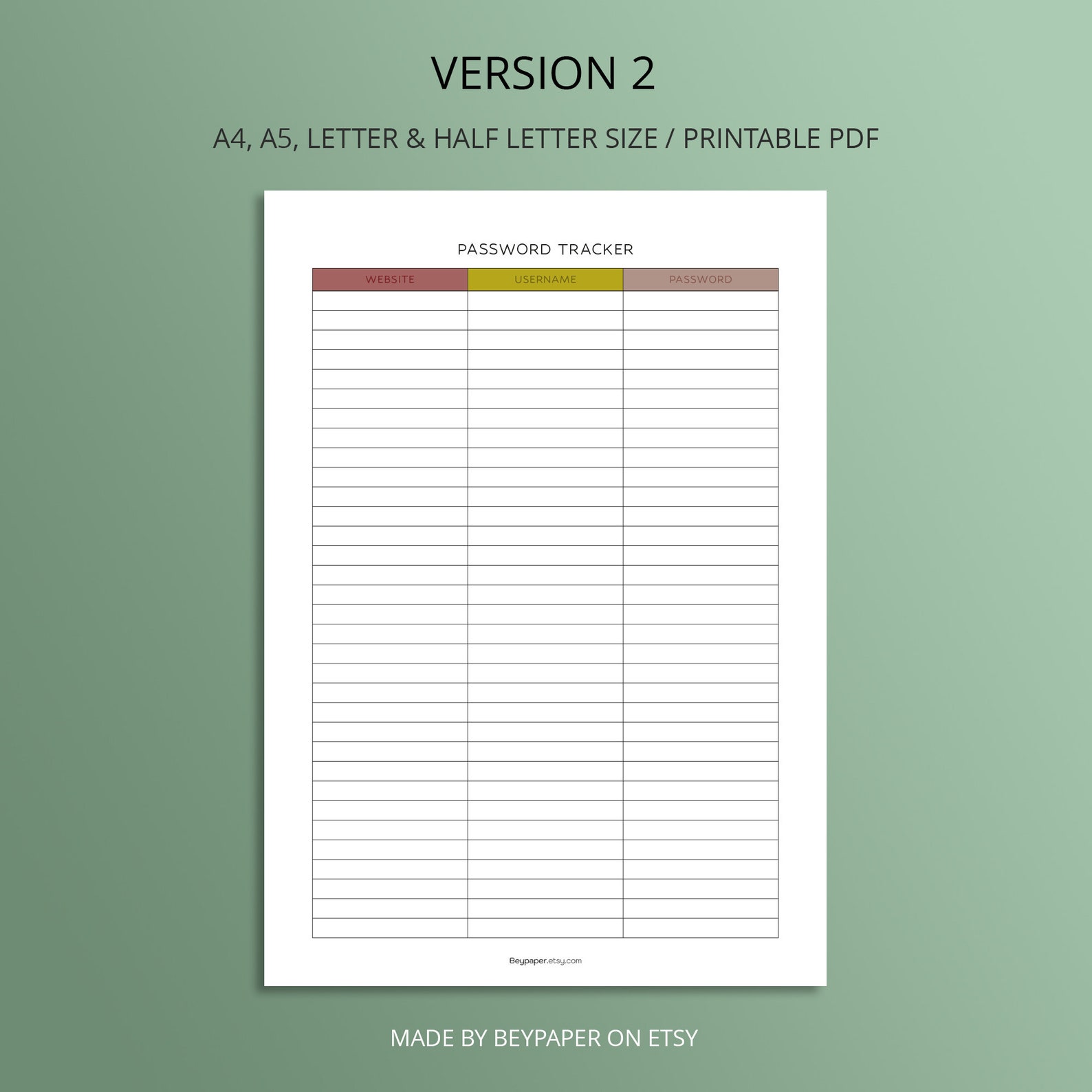 Printable Simple Password Tracker Password Log, Password Keeper ...