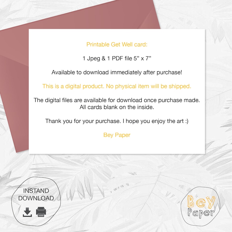 Printable Get Well Soon Card Instant Download Greeting Card Digital ...