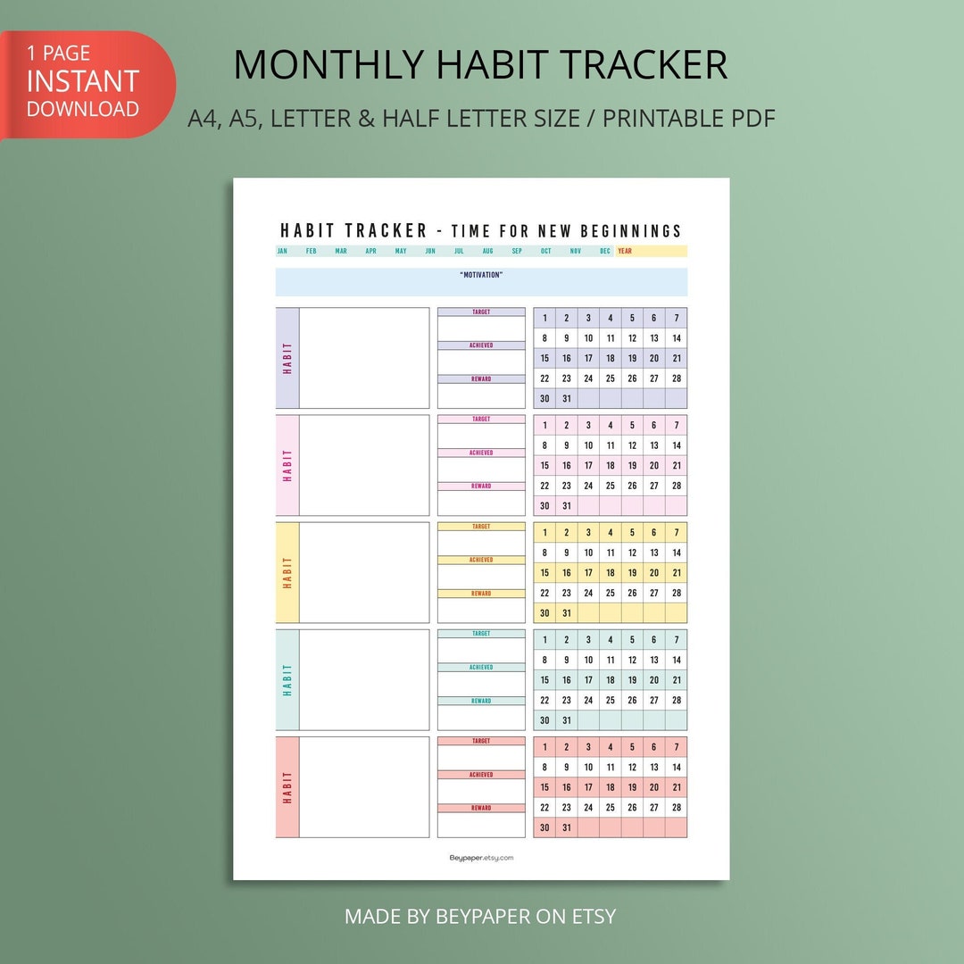 Printable Monthly Habit Tracker Minimalistic Daily Habit Tracker ...