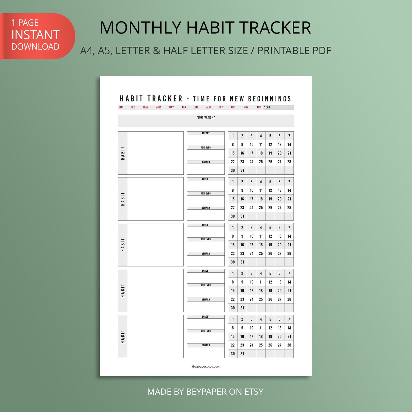 Printable Monthly Habit Tracker Minimalistic Daily Habit Tracker ...