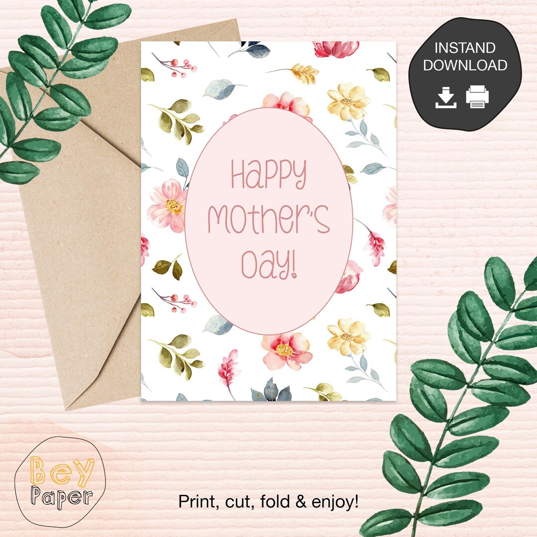 Printable Mother's Day Card | Floral Card Template | Instant Download ...