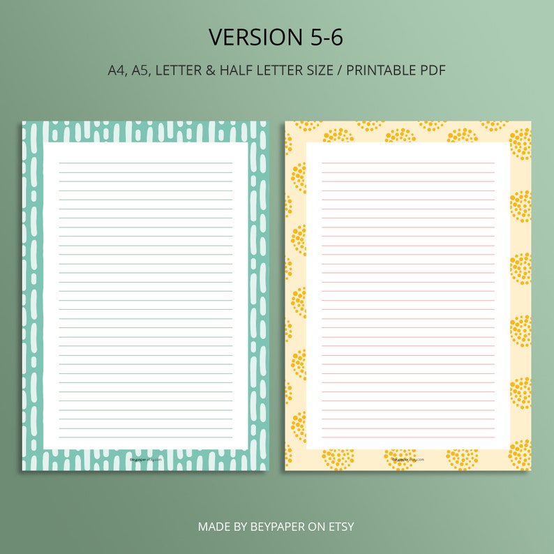 Printable Note Paper 6 Different Designs of Lined Papers, Lined Sheets ...
