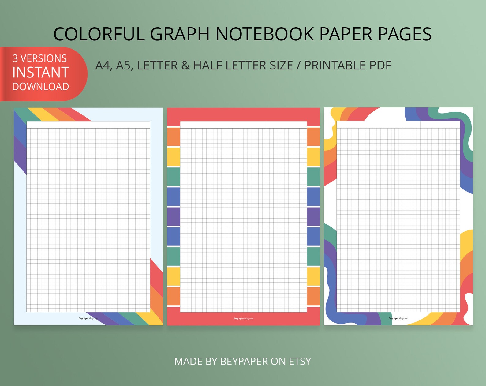 Printable Graph Paper 3 Version of Graph Papers, Journal Pages Instant ...