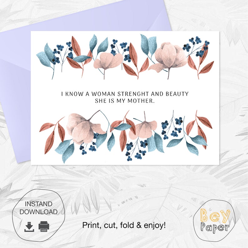 Printable Mother's Day Card Floral Card Template Instant Download ...