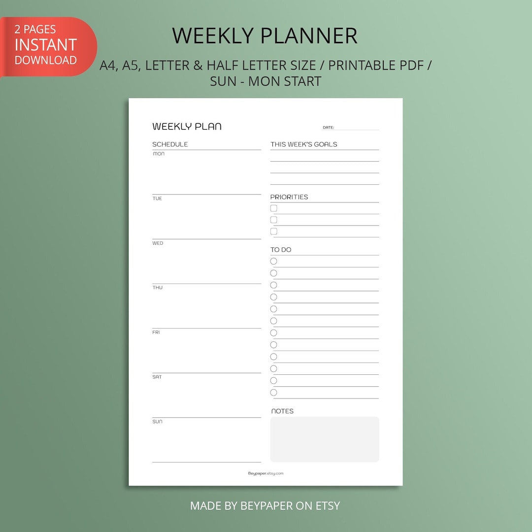 Printable Weekly Undated Planner Goal Planner, to Do List, Productivity ...