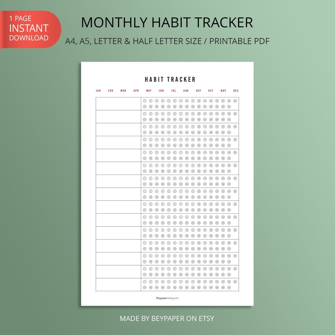 Printable Monthly Habit Tracker Minimalistic Daily Habit Tracker ...