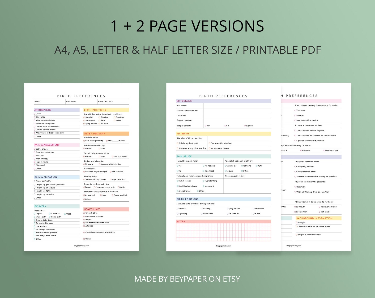 Printable Birth Preferences Template | Birth Plan, Birthing Plan ...