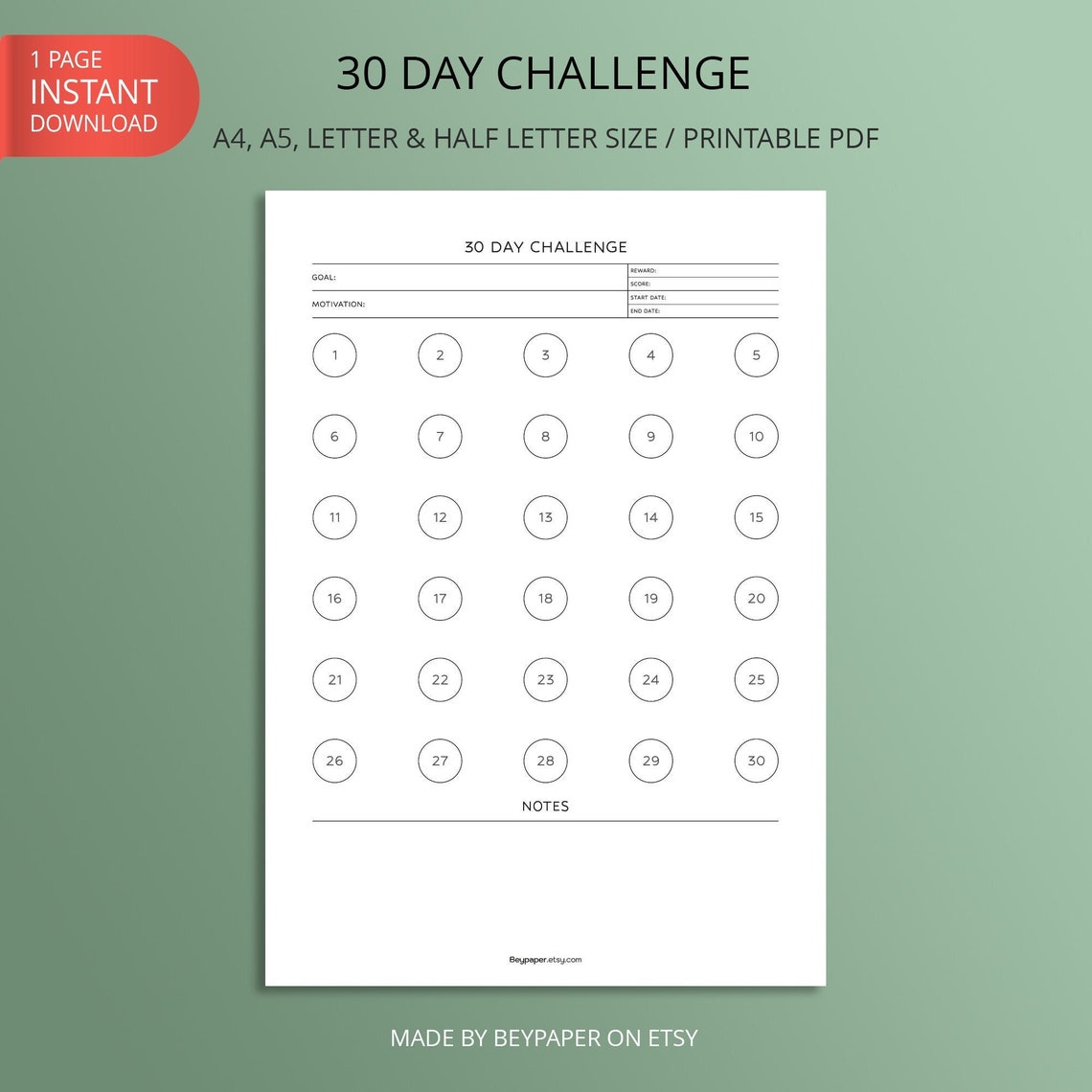 Printable 30 Day Challenge | Goal Setting, Progress Tracker, Habit ...