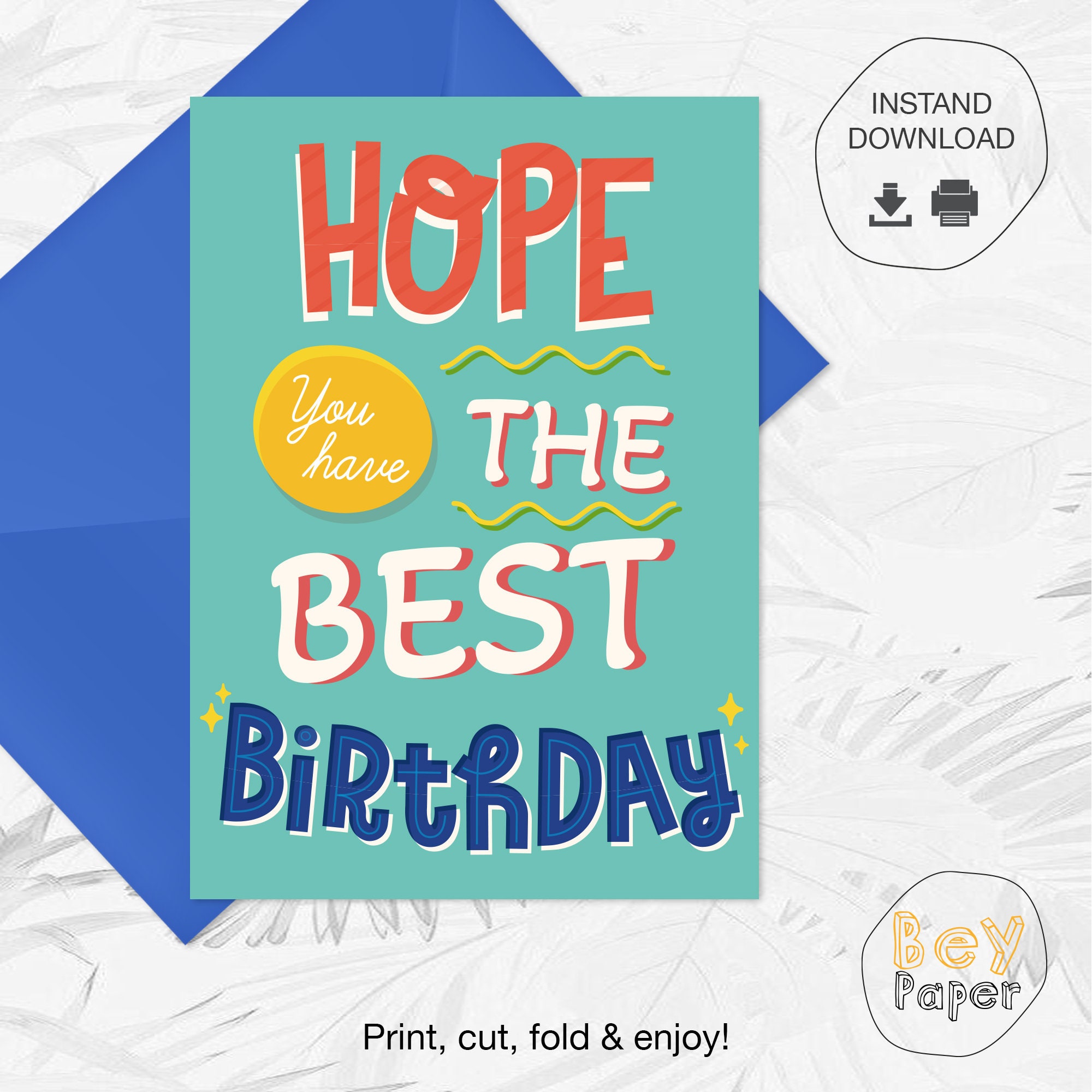 Printable Birthday Day Card Instant Download Greeting Card Digital ...