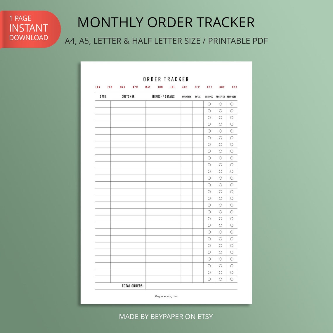 Printable Order Tracker Form Template Shopping Tracker - Etsy