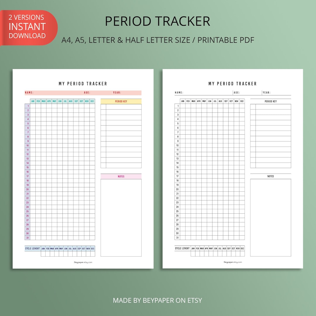 Printable Monthly Period Tracker Menstruation Period Cycle - Etsy