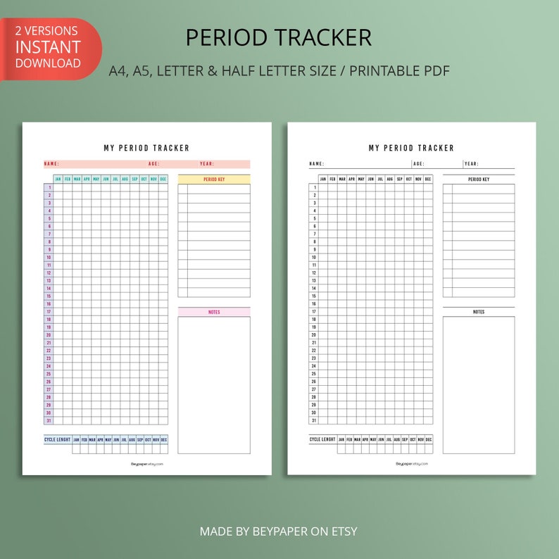 Printable Monthly Period Tracker Menstruation Period Cycle - Etsy