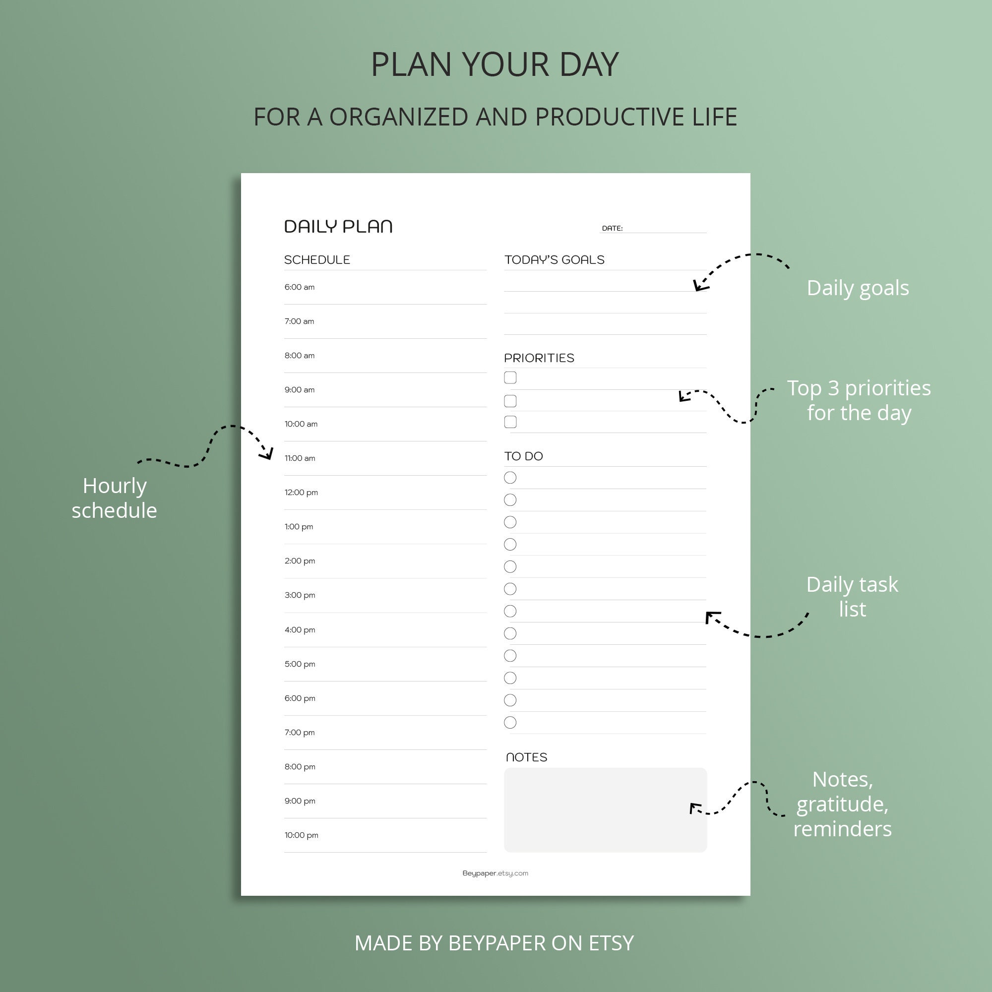 Printable Daily Hour Planner Undated Daily Schedule, To-do List ...