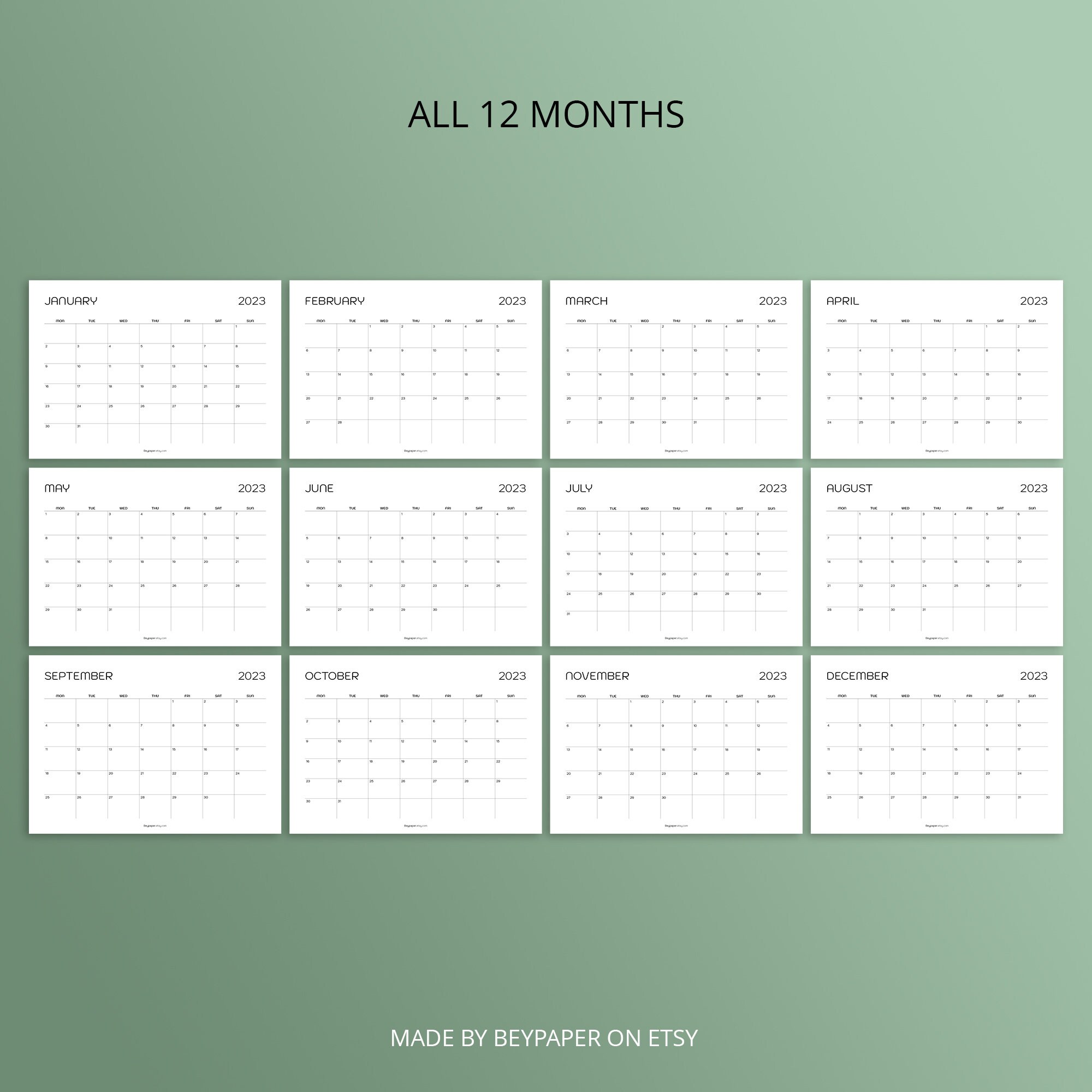 Printable 2023 Calendar Monthly Planner, Minimalist Calendar 2023 ...