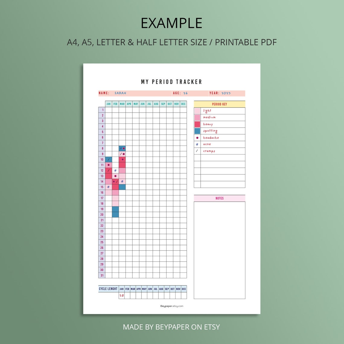 Printable Monthly Period Tracker Menstruation Period Cycle - Etsy